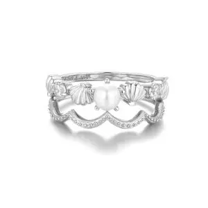 AZURA JEWELRY NEW YORK Pearl Lagoon Ring Set White Gold Vermeil - Silver