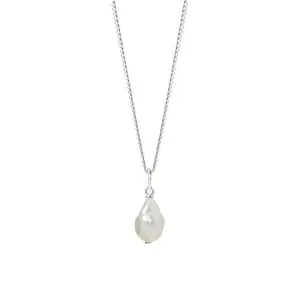 MURU Freshwater Pearl Bead Chain Necklace - Silver