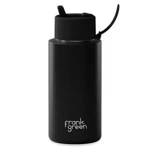 FRANK GREEN 34oz Stainless Steel Ceramic Reusable Bottle Midnight With Flip Straw Lid - Black