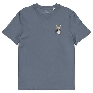 ANCHOR & CREW Heather Drummer Monkey Organic Cotton Embroidered T-shirt - Blue