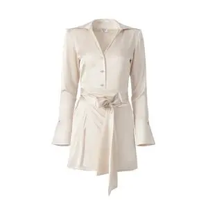 LITA COUTURE Cream Satin Mini Wrap Dress - White