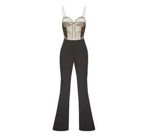 MAISON SEL Corsetted Jump Suit With Satin And See Through Bustier
