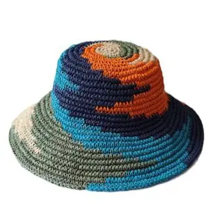 SPRINGMOONATELIER Rainbow Raffia Hats - Black/brown/orange/white