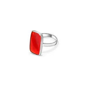 FV JEWELLERY La Stèle Carnelian And Silver Rectangle Ring - Red
