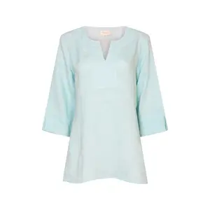 NOLOGO-CHIC Lifestyle Long Linen Top Sky - Blue
