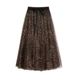 TANTRA SPAIN SL Leopard Print Tulle Maxi Skirt - Brown