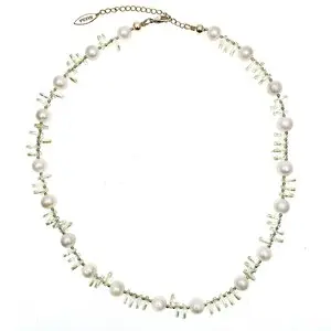 FARRA Blue / White Clear Crystals With Freshwater Pearls Necklace - Blue/white