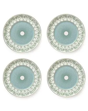 PINK HOUSE Fine Bone China Set Of Four Charger Plates Palms - Green