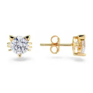 KYLIE HARPER Gold Diamond Cz Kitty Cat Stud Earrings - Silver
