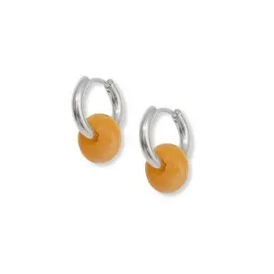A WEATHERED PENNY Yellow Jade Agate Hoops - Silver