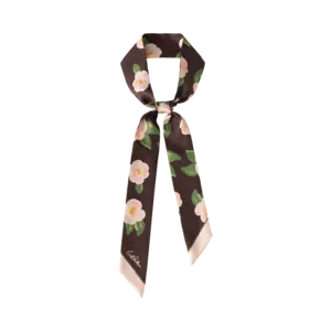LOST PATTERN Camellia" Silk Twilly Neck Bow Dark - Brown