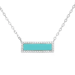 KAMARIA Reflection Turquoise Bar Necklace With Crystals - Silver