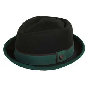 DASMARCA HATS Edward Emerald Green Two Tone Felt Winter Porkpie Hat - Black