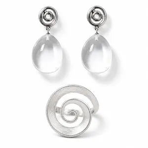 ORMIRO Vortex Clear Quartz Crystal Spiral Ring & Earrings Jewelry Set - Silver