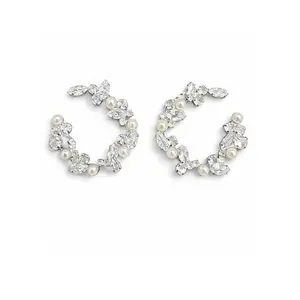 MAISON DE GALA Crystal And Pearl Open Hoop Earrings - Silver