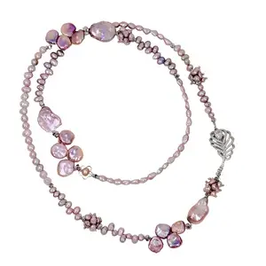 NINEMOO Opulent Rose Petal Pearl Cascade Necklace - Purple