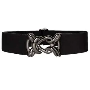 BELTBE Stretch Belt With Onyx Metal Knot Buckle - Black