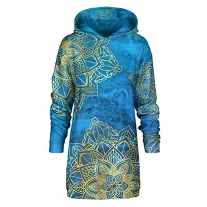 ALOHA FROM DEER Gold Boho Oversize Hoodie Dress - Blue/gold