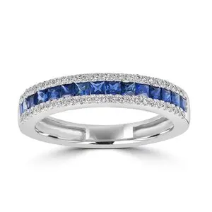 ARTISAN White / Blue Blue Sapphire & Diamond Eternity Band In 18k White Gold - White/blue
