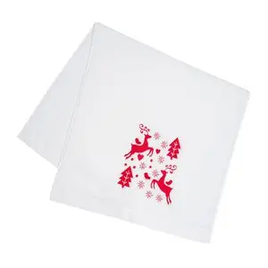 KM HOME COLLECTION Christmas Deer Embroidery Cotton Face Towel - White