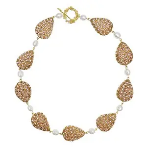 FARRA Rhinestone With Freshwater Pearls Statet Necklace - Gold