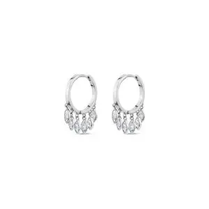 SALLY SKOUFIS Sterling Silver Rhodium Plated Drop Huggie Earrings With Man-made Diamond Stimulants - White/silver