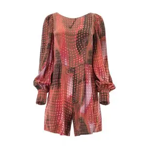 LITA COUTURE Fluid Silk Blend Graphic Print Jumpsuit - Brown