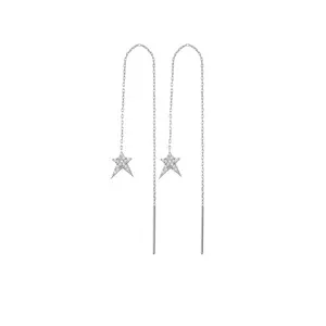 SPERO LONDON Star Starbust Sterling Chain Drop Earring Pair - Silver