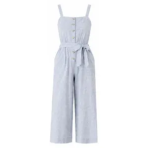 YUMI Cotton Stripe Button Through Jumpsuit - Blue