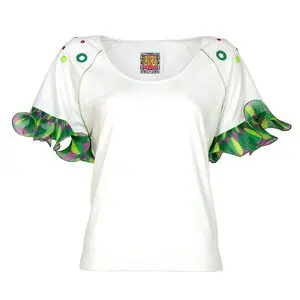 LALIPOP DESIGN Raglan Blouse With Pleated Sleeves & Eyelets - White