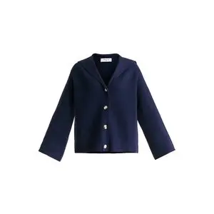 PAISIE Sailor Collar Ribbed Cardigan In Navy - Blue