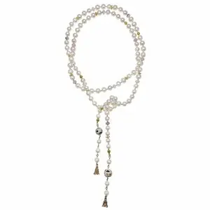 FARRA Multi-way Freshwater Pearls With Rhinestones Bordered Tourmaline Open Ended Long Necklace - Yellow