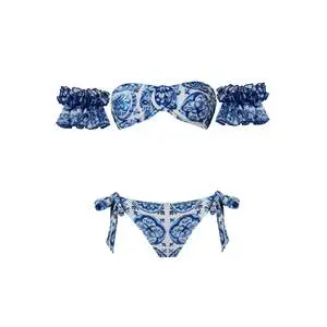 NUR KARAATA Marigold Bleu Blanc Low Waist Bikini - Blue