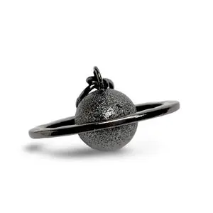 JAGGED HALO JEWELRY Saturn Pendant In Rhodium - Black