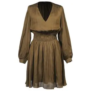 SMART AND JOY V Neckline Skater Mini Dress - Brown