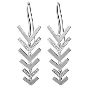 LUCY QUARTERMAINE Solid Sterling Art Deco Arrow Drop Earrings - Silver