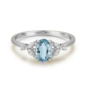 AZURA JEWELRY NEW YORK Stellar Aquamarine Ring Solid White Gold - Silver