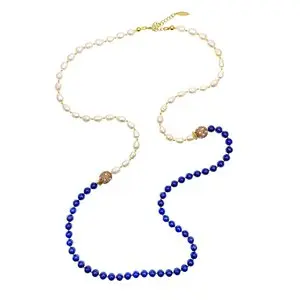 FARRA Lapis With Freshwater Pearls Two-ways Necklace - White