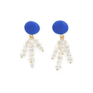 BY CHAVELLI Pearl Tassel Dangly Earrings - Blue
