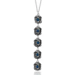 UNALOE Five Sapphire Rose Pendant Necklace In Burnished Sterling Silver - Silver/blue