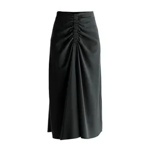 PAISIE Ruched Front Midi Skirt - Black