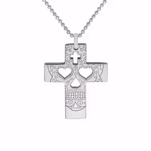 CARTERGORE Small Sugar Skull Cross Pendant Necklace - Silver
