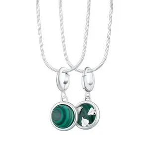 LILY CHARMED Sterling Malachite Healing Stone Necklace With Round Snake Chain Healing Charm Necklace - Silver