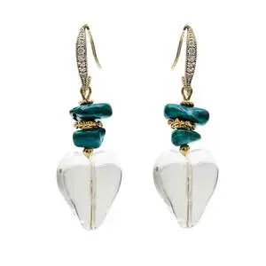 FARRA Heart Shaped White Quartz With Bamboo Coral Earrings - Green