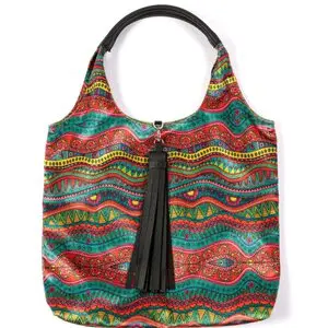 SJW BAGS LONDON Hall Velvet Tote Bag In Colouring Book Print With Trims - Black