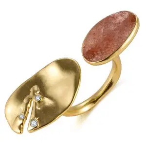 RARE MATTERS JEWELRY Floating Stone Strawberry Quartz And Cubic Zirconia Huggie Ring - Pink