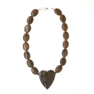 Shar Oke Brown / Silver Bronzite & Heart Shaped Tiger Iron Pendant Necklace - Brown/silver