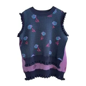 ARTO. Hello! Pixel Floral Viscose Crew Neck Ruffles Vest