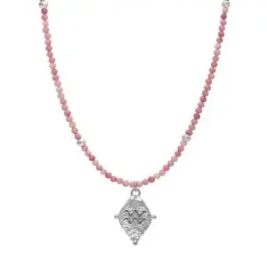 SEVEN SAINTS Pink Rhodonite Aquarian Zodiac Choker Necklace - Pink/silver