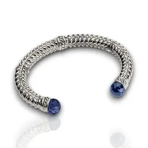 DANEILA LÉON Silver / Blue Sterling Silver Blue Sapphire Cuff - Silver/blue